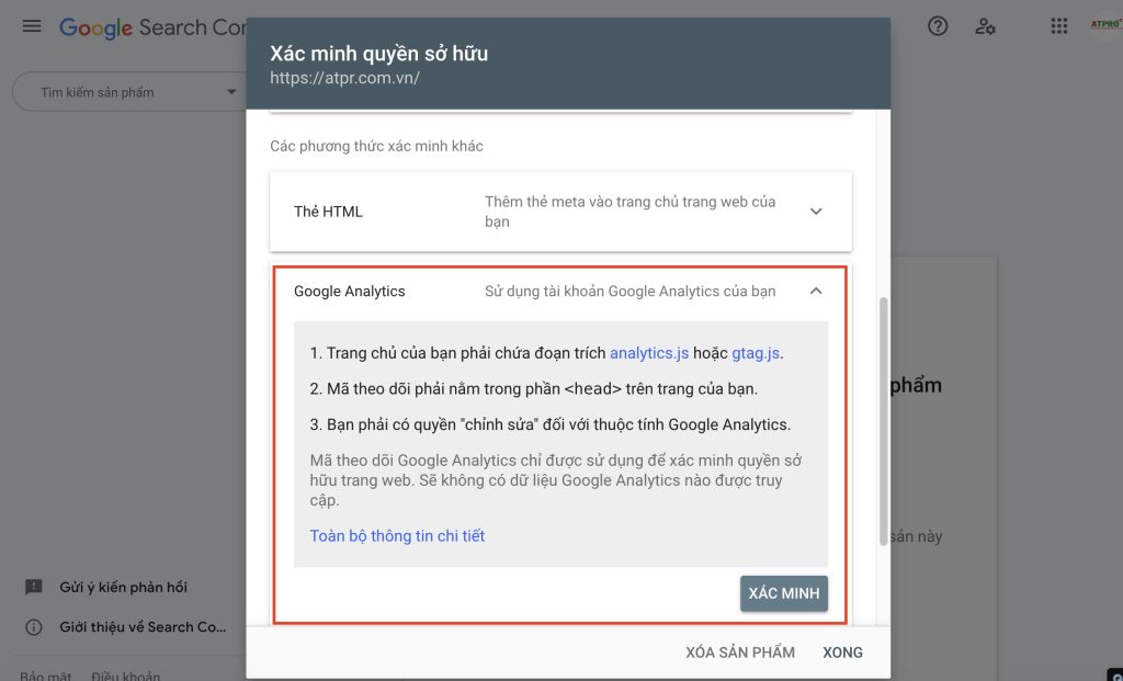 Hướng dẫn cài đặt Google Search Console - ATPro Corp