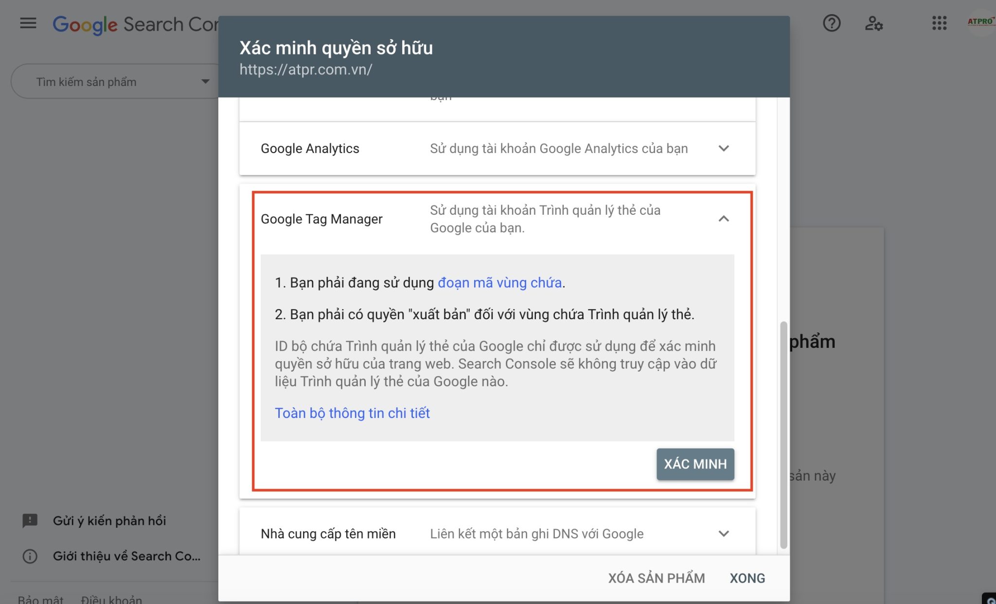 Hướng dẫn cài đặt Google Search Console - ATPro Corp